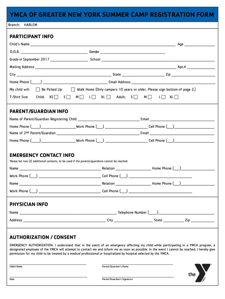 Fillable Online 2017 Summer Camp Registration Forms - TEMPLATE Fax ...