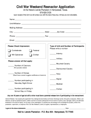 Fillable Online Civil War Weekend Reenactor Application Fax Email Print ...