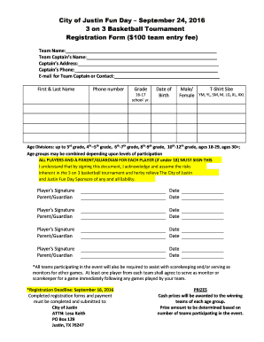 Fillable Online 3 on 3 Basketball Tournament Registration Form & Waiver ...