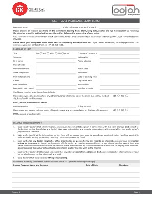 Fillable Online GKG TRAVEL INSURANCE CLAIM FORM - gkgeneralti.com Fax ...