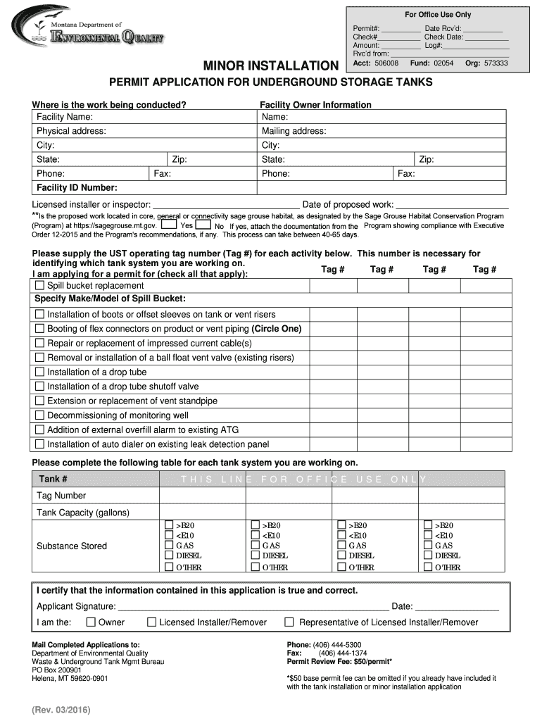 Fillable Online deq mt PERMIT APPLICATION FOR UNDERGROUND STORAGE TANKS ...