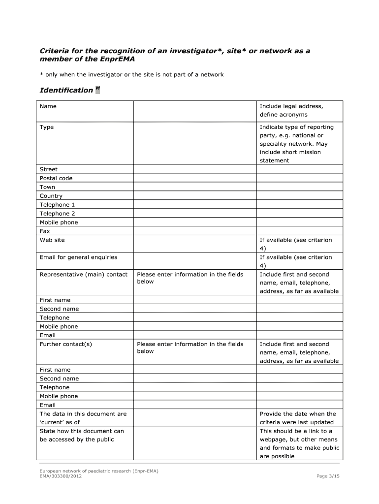 Fillable Online ema europa European Network of paediatric research ...