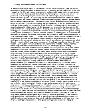 Fillable Online ejviq Reading Worksheets Grade 6 PDF ...