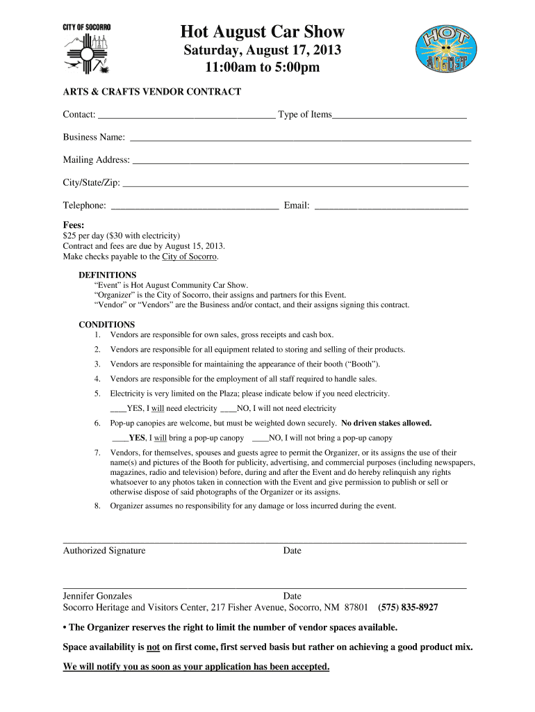 Fillable Online Hot August Car Show - Socorro, New Mexico Fax Email ...