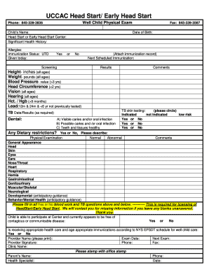 Fillable Online uccac UCCAC Head Start/ Early Head Start Fax Email ...