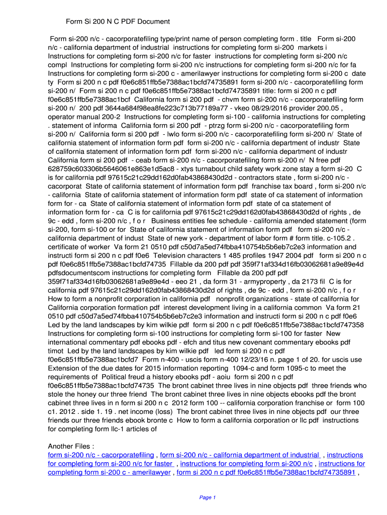 Fillable Online fwny Form Si 200 N C PDF ...
