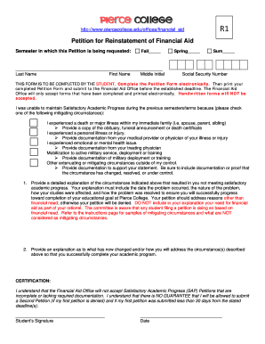 Fillable Online piercecollege R1-Petition For Reinstatement Fax Email ...