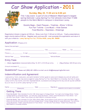 Fillable Online Lacey Spring Fun Fair 2011 - Car Show Application ...