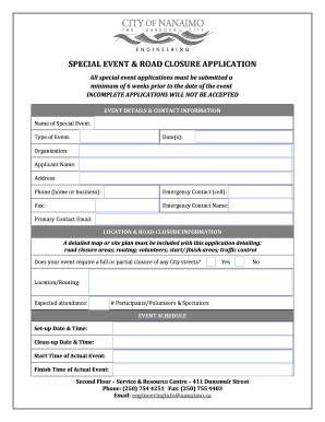 Fillable Online nanaimo SPECIAL EVENT & ROAD CLOSURE APPLICATION Fax ...
