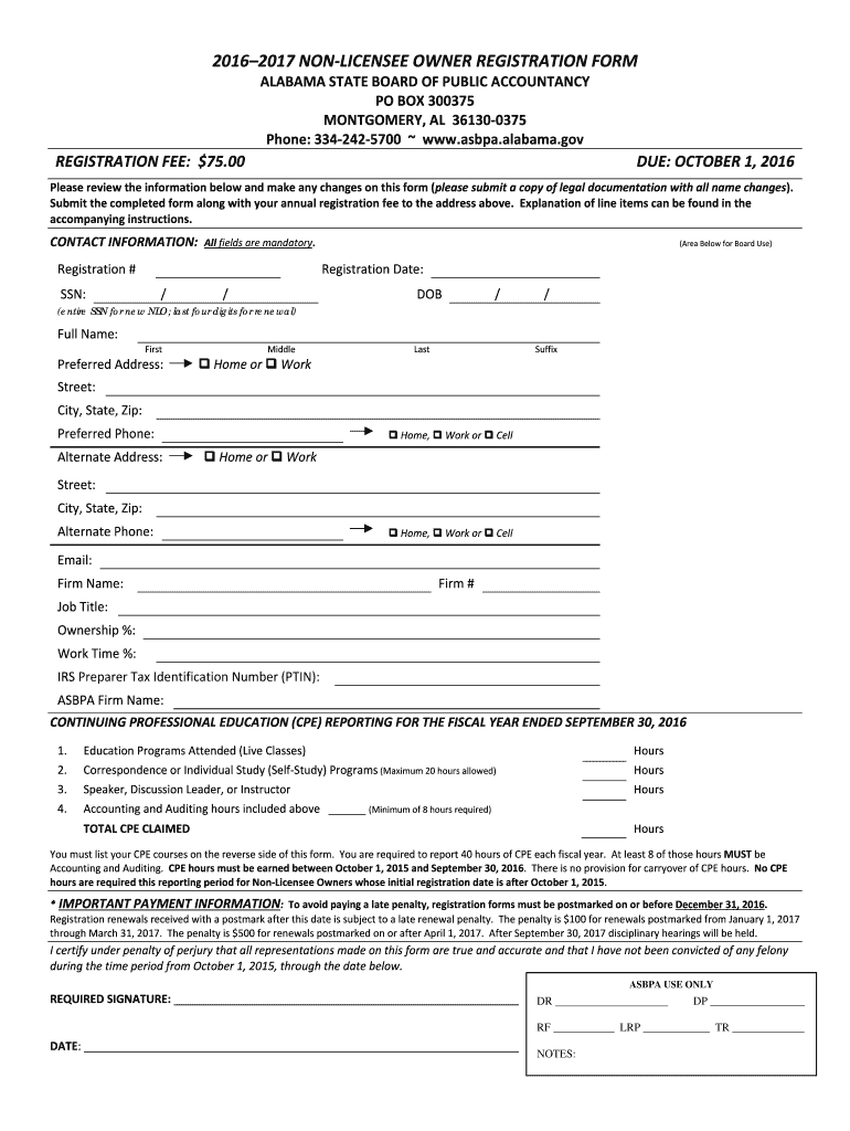 Fillable Online asbpa alabama ALABAMA STATE BOARD OF PUBLIC ACCOUNTANCY ...