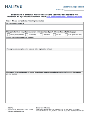 Fillable Online halifax The application is to vary what requirement of the Land ... Fax Email ...