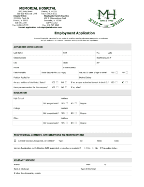 Fillable Online job application - Memorial Hospital Fax Email Print ...
