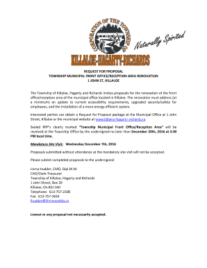 Fillable Online REQUEST FOR PROPOSAL TOWNSHIP MUNICIPAL FRONT OFFICE ...