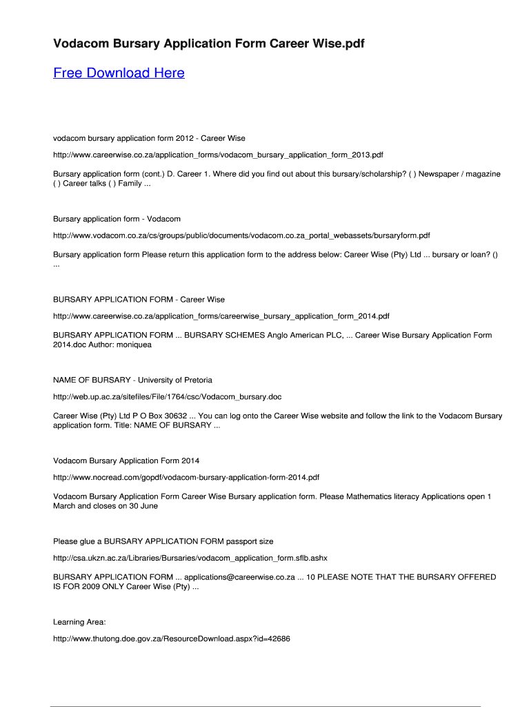 Fillable Online Vodacom Bursary Application Form Career Wise Fax Email Print - pdfFiller
