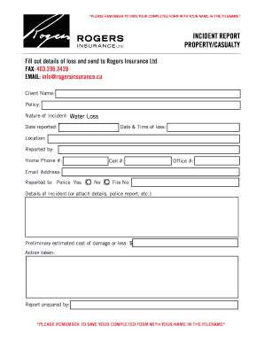 Fillable Online Fill out details of loss and send to Rogers Insurance ...