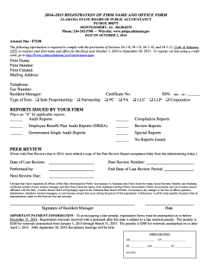 Fillable Online asbpa alabama 2014-2015 REGISTRATION OF FIRM NAME AND ...