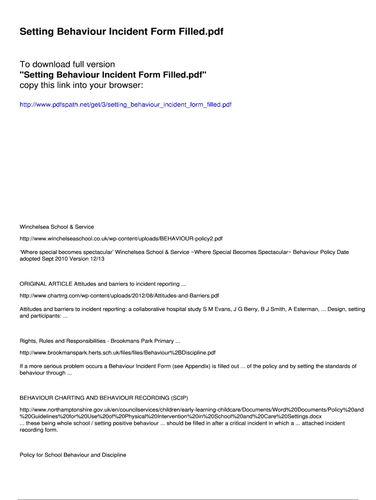 Fillable Online Setting Behaviour Incident Form Filled - pdfslibforyou ...