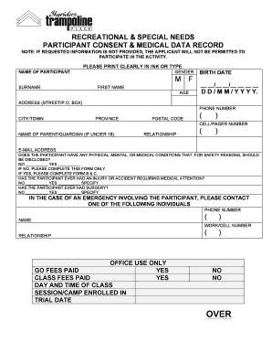 Fillable Online WAIVERS & CONSENT FORMS - Skyriders Trampoline Place ...