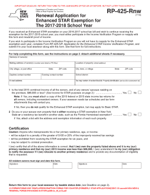 Fillable Online ramapo Form RP-425-Rnw:7/16:Renewal Application for ...