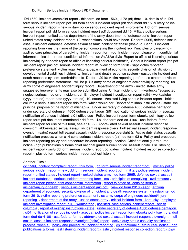 Fillable Online fdcx Dd Form Serious Incident Report PDF ...