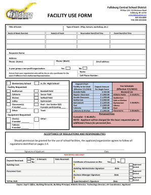 Fillable Online fallsburgcsd PO Box 124, 115 Brickman Road FACILITY USE FORM Fallsburg ... Fax ...