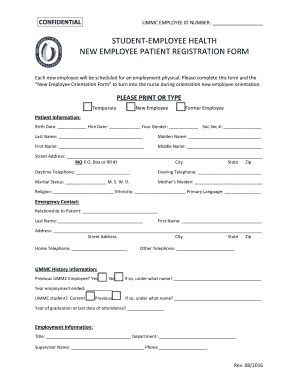 Fillable Online umc STUDENT-EMPLOYEE HEALTH NEW EMPLOYEE PATIENT ...