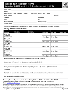 Fillable Online milton Indoor Turf Request Form - Town of Milton Fax ...
