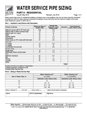 Fillable Online milton Residential water service sizing summary Form ...