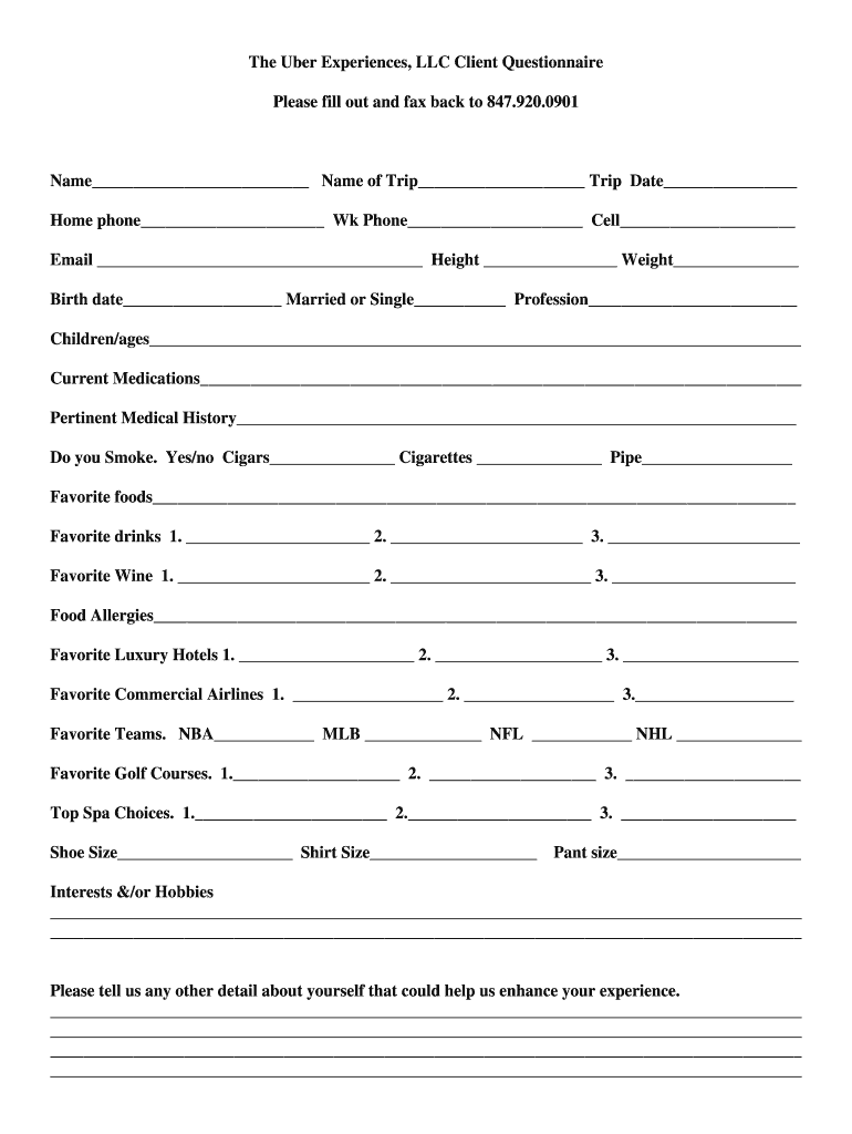 Fillable Online The Uber Experiences Questionnaire Fax Email Print ...