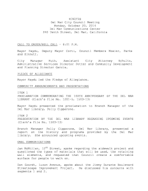 Fillable Online CALL TO ORDER/ROLL CALL 6:01 P Fax Email Print - pdfFiller