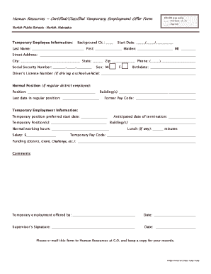 Fillable Online norfolkpublicschools Personnel Classified Employment Offer Form Fax Email Print ...