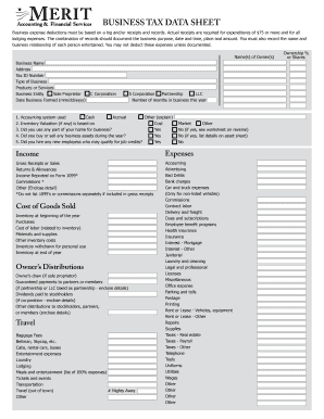 Fillable Online Accounting & Financial Services BUSINESS TAX DATA SHEET ...