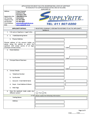 Fillable Online supplyrite co APPLICATION FOR CREDIT FACILITIES INCORPORATING A DEED OF ...