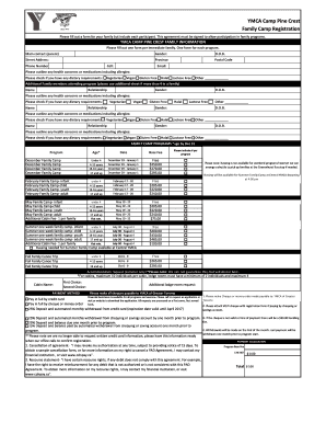 Fillable Online YMCA Camp Pine Crest Family Camp Registration Form 2017 ...