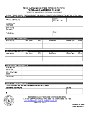 Fillable Online TEXAS EMERGENCY SERVICES RETIREMENT SYSTEM FORM AVAC ...