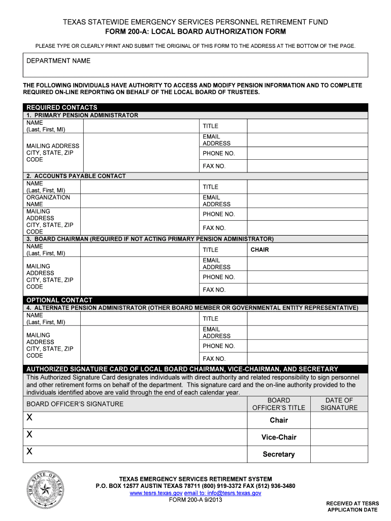 Fillable Online TEXAS EMERGENCY SERVICES RETIREMENT SYSTEM DEPARTMENT ...