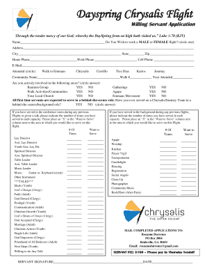 Fillable Online Dayspring Chrysalis Flight - Dayspring Walk to Emmaus ...