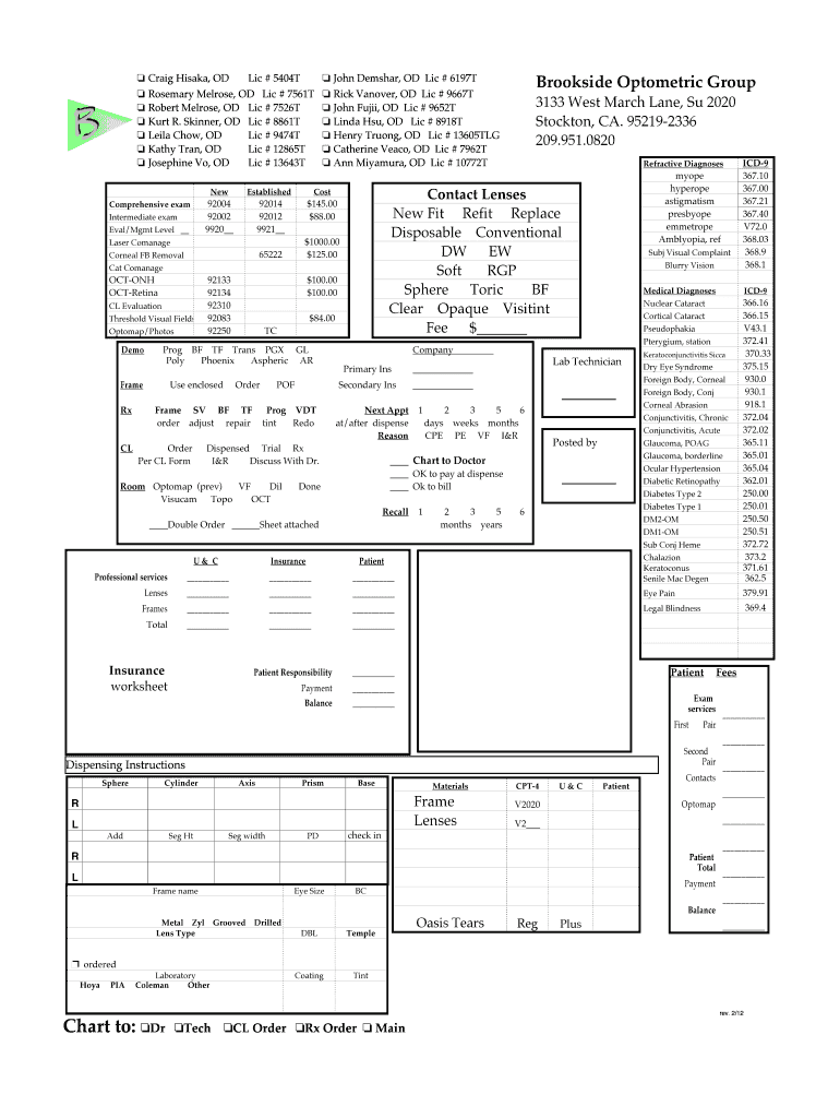 Fillable Online fee slip & routing 8.09.cwk (WP) - Brookside Optometric ...