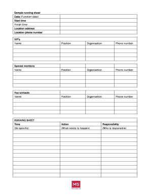 Fillable Online Sample running sheet Fax Email Print - pdfFiller