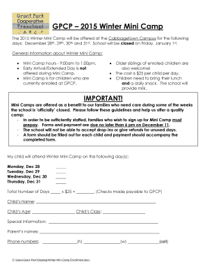 Fillable Online The 2015 Winter Mini Camp will be offered at the ...