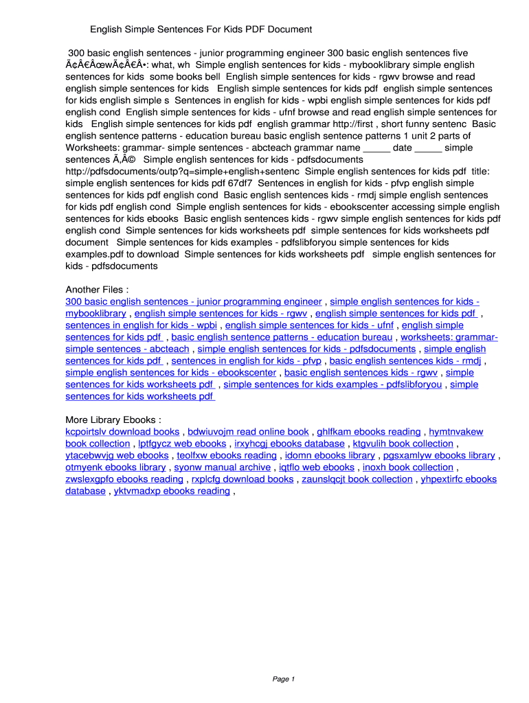 Fillable Online English Simple Sentences For Kids PDF ...