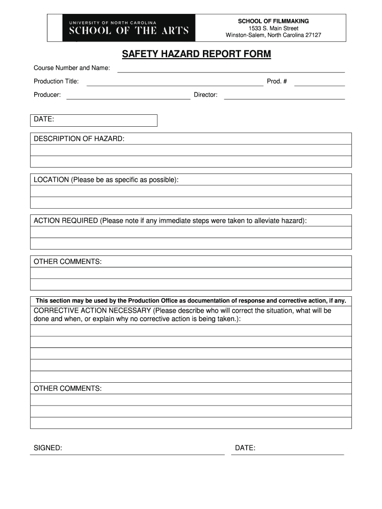 Fillable Online mis15 uncsa SAFETY HAZARD REPORT FORM - University of ...