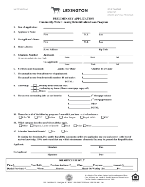 Fillable Online REHAB Program Preliminary Application - Lexington Fax ...