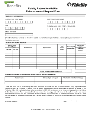Fillable Online Fidelity Retiree Health Plan Reimbursement Request Form ...