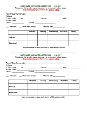 Fillable Online Bus Route Change Form - cantonschools.org Fax Email ...