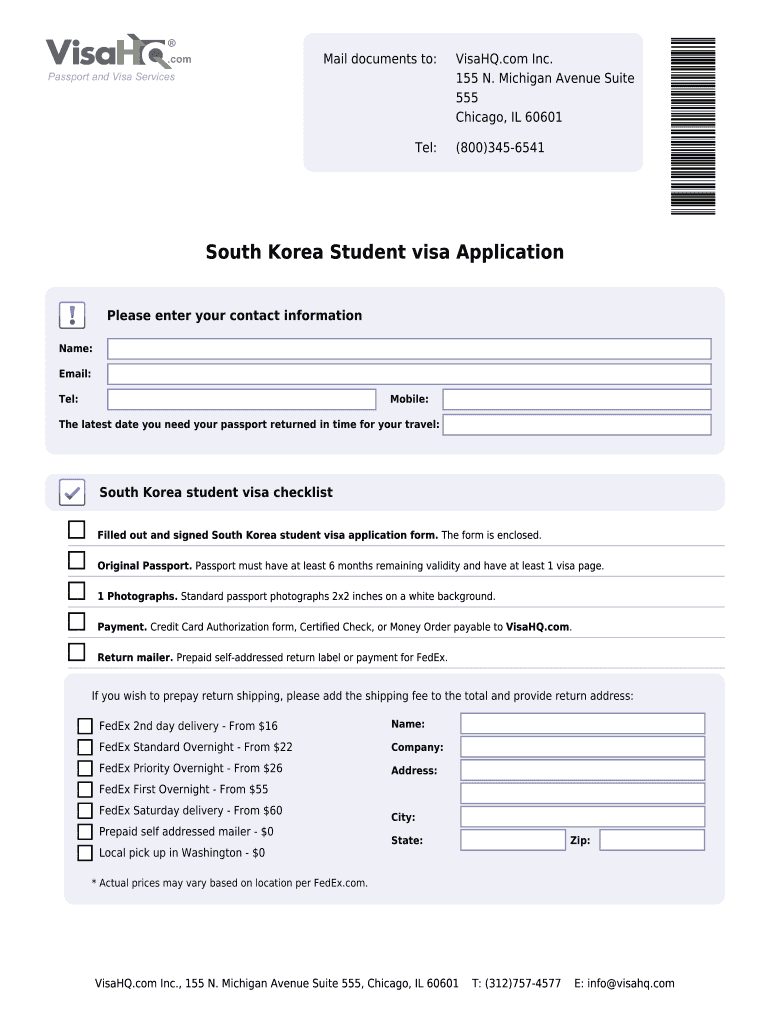 Fillable Online South Korea Student visa Application Fax Email Print ...