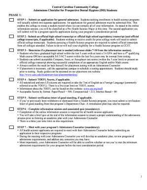 Fillable Online cccc Central Carolina Community College Admissions Checklist ... - cccc Fax ...