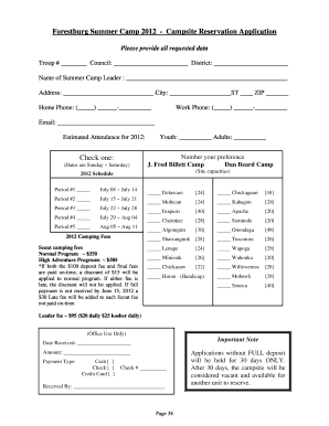 Fillable Online fsrcamp Forestburg Summer Camp 2012 - Campsite ...