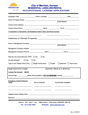 Fillable Online merriam residential landlord occupational license ...