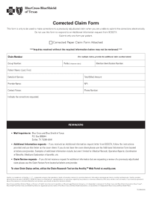 Fillable Online Corrected Claim Form - bcbstx.com Fax Email Print ...